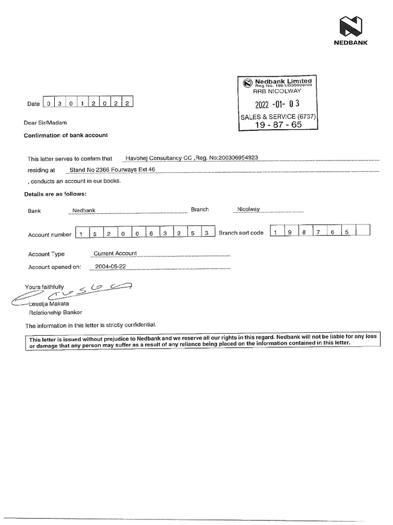 Stamped Bank Letter | PDF