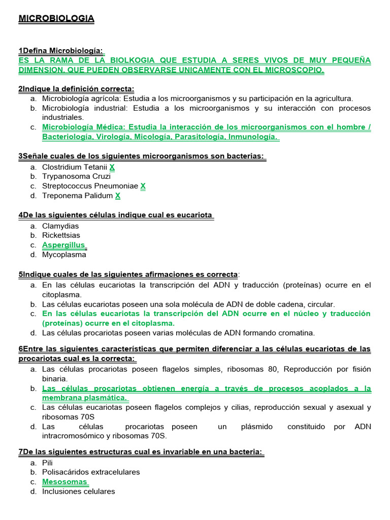 Preguntas Microbiologia VENE | PDF | Esterilización (Microbiología) | Biología Celular)