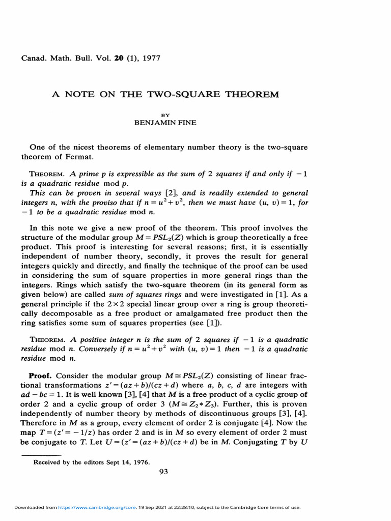 A Note On The Two Square Theorem | PDF | Group (Mathematics) | Ring ...