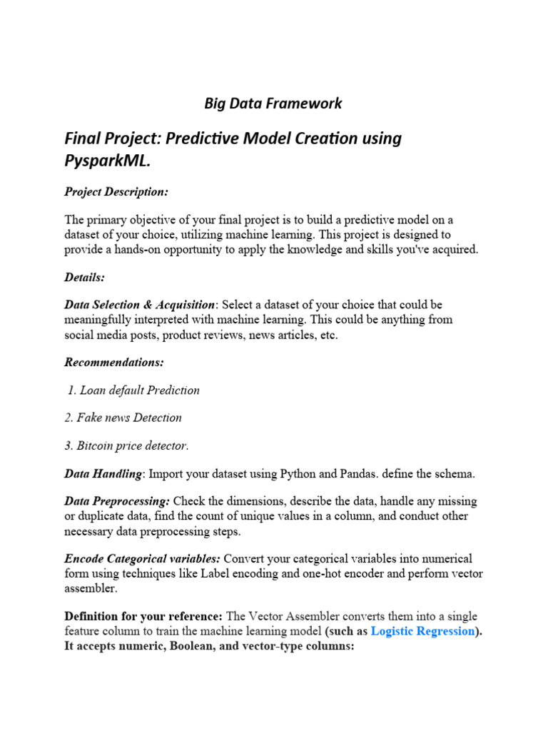 Big Data Framework Final Project Pdf Machine Learning Regression Analysis
