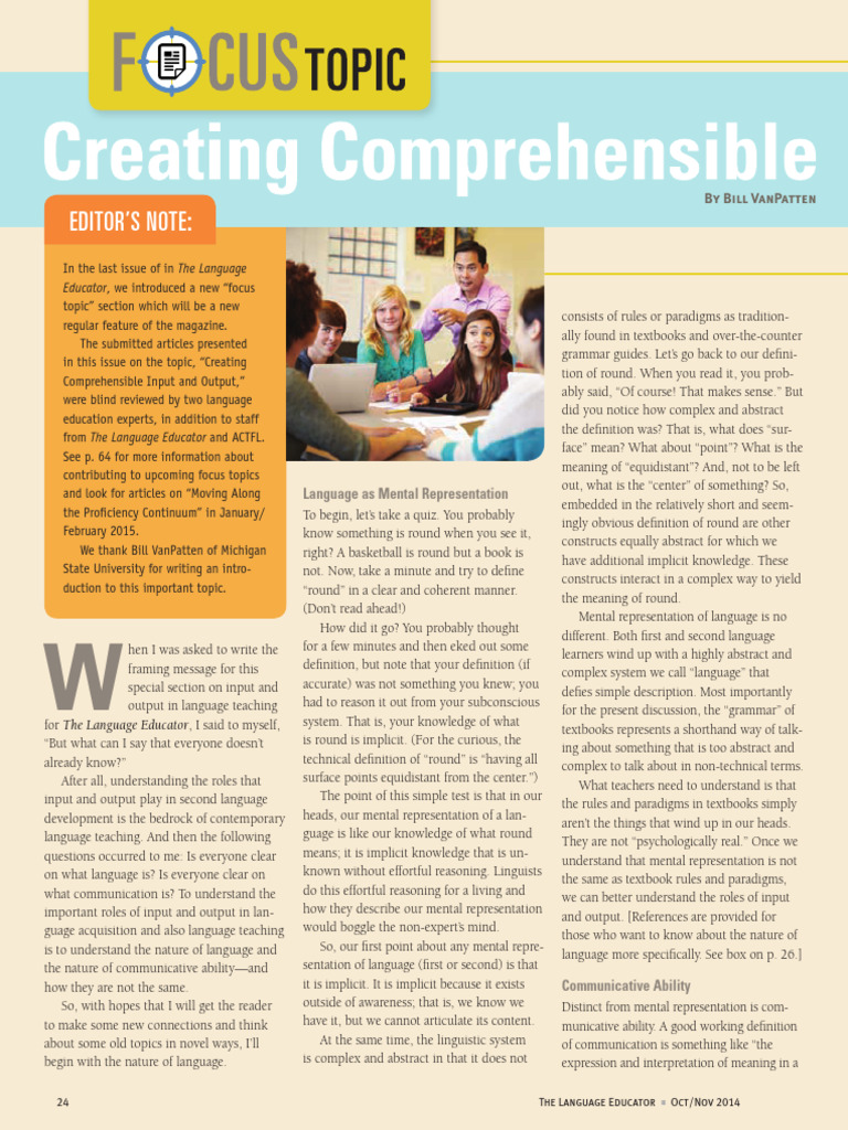 Creating Comprehensible Input and Output | PDF | Second Language Acquisition | Language Acquisition