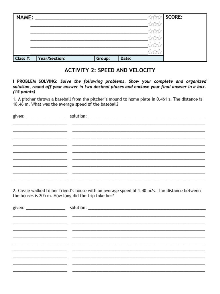 Speed and Velocity Problem Solving | PDF | Mechanics | Classical Mechanics