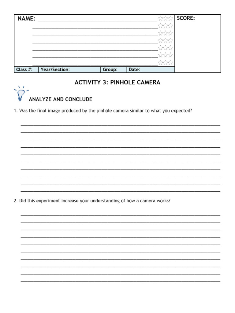 Science 7 3rd Activity 3 Pin Hole Camera | PDF | Vision | Optics