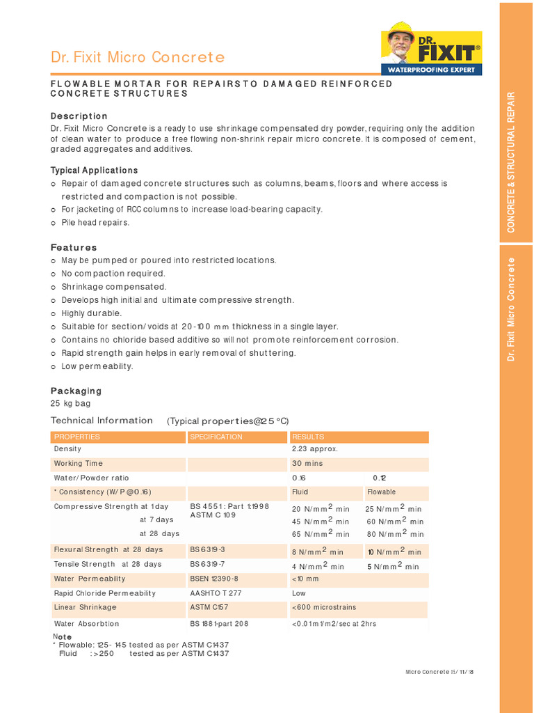 16f54 DR Fixit Micro Concrete - Tds | Download Free PDF | Concrete | Structural Engineering