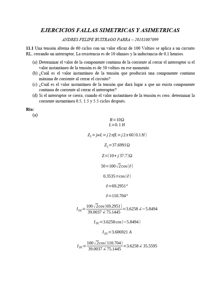 Ejercicios Fallas Simetricas y Asimet | PDF | Transformador | Equipo ...