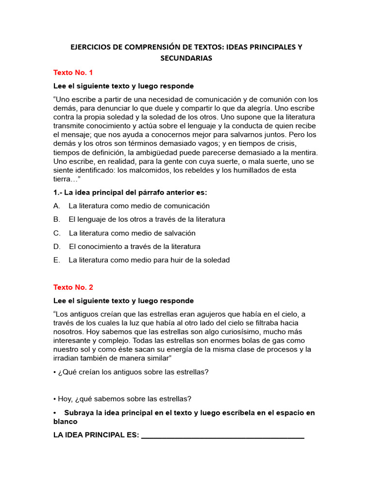 Comprensión de Textos - Ideas Principales y Secundarias | PDF