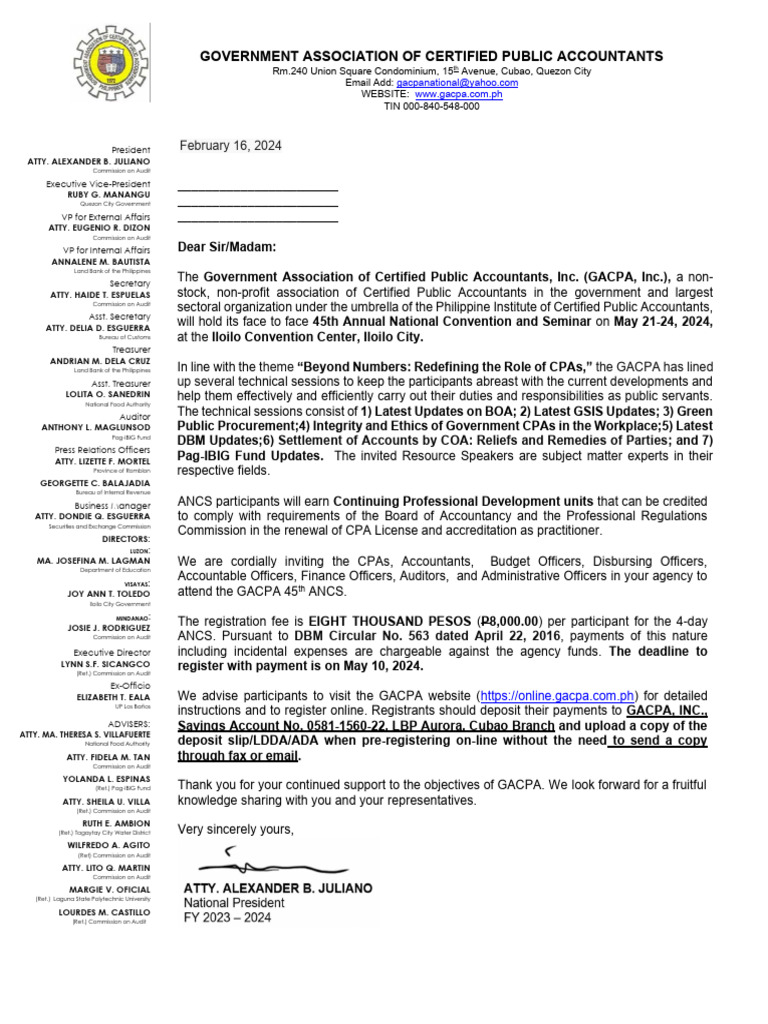 GACPA 45th ANCS Invitation Letter | PDF | Certified Public Accountant ...