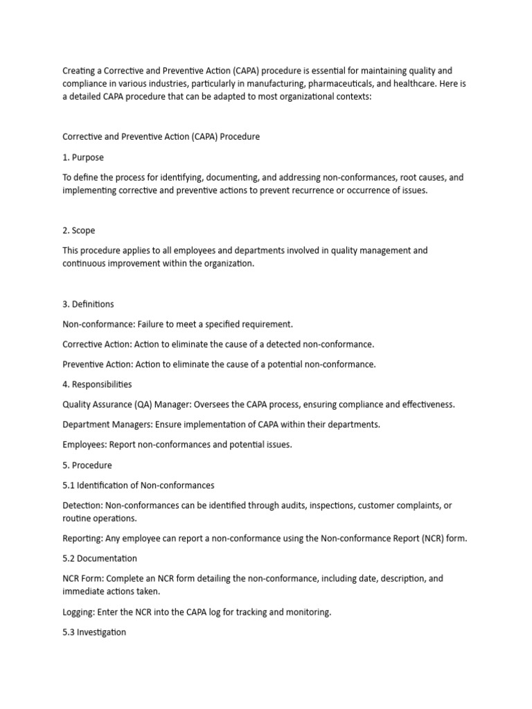 Creating A Corrective and Preventive Action Process | PDF | Quality ...