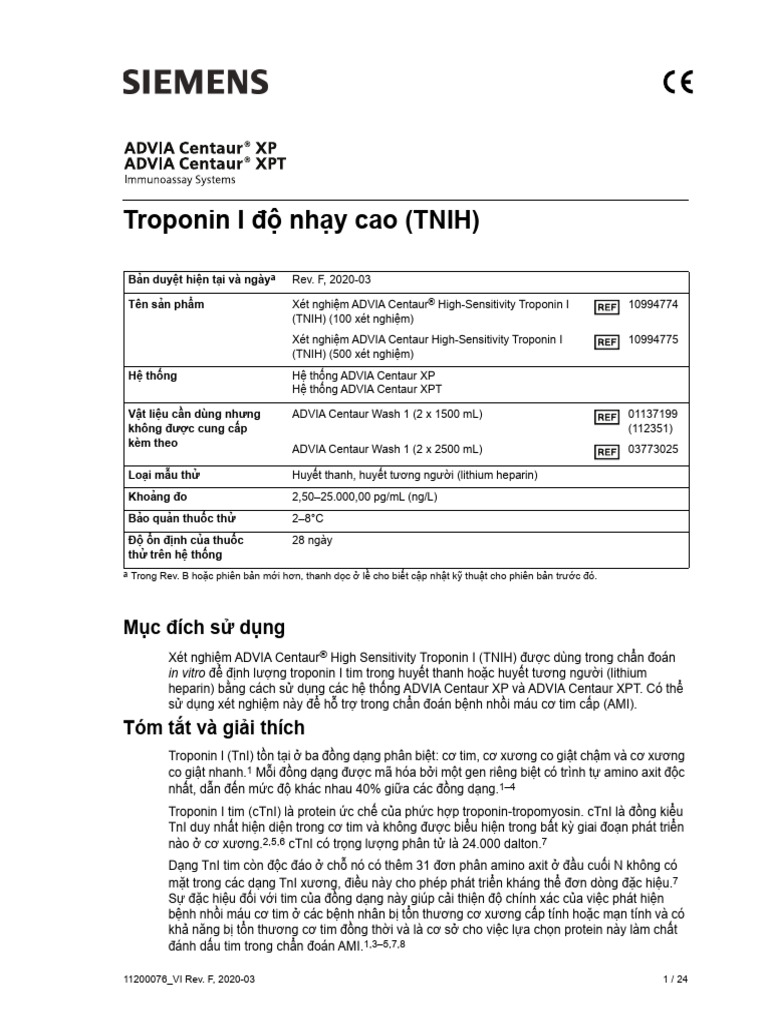 High-Sensitivity Troponin I - ADVIA Centaur XP and XPT - Rev F VI | PDF