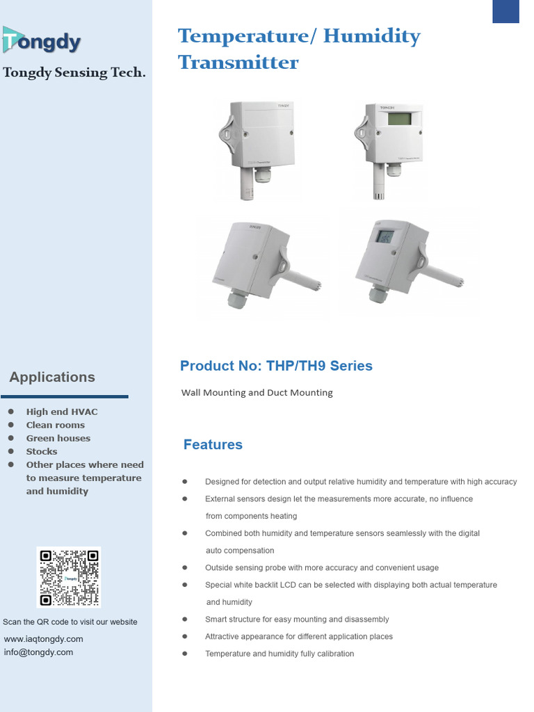 Tongdy THP/TH9 Temp/Humidity Sensors | PDF | Humidity | Sensor