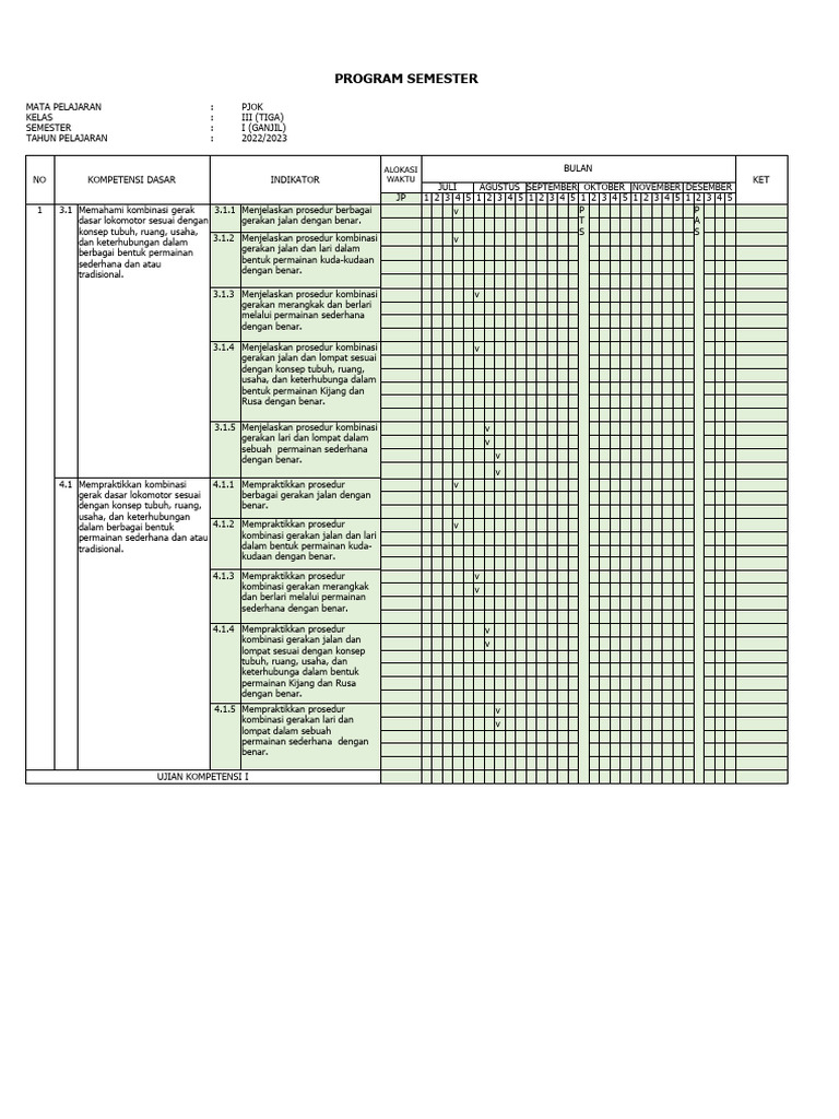 Prosem Pjok Kelas 3 Sem 1 | PDF