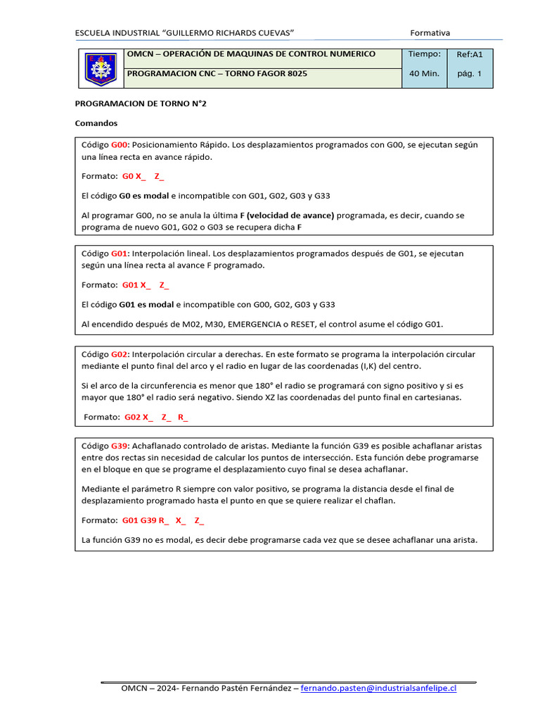 ACT-OMCN- Programacion 2 Torno -2024 | PDF | Control numerico | Geometría analítica