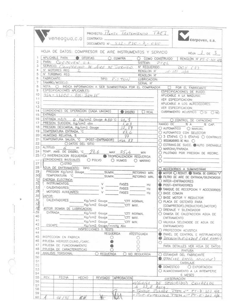 Hoja de Datos Compresor de Aire de Instrumentos y Servicio | PDF