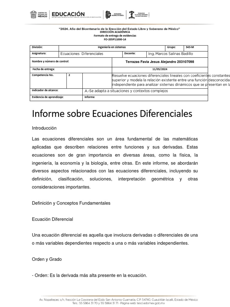 Informe JATF | PDF | Ecuaciones | Ecuaciones diferenciales