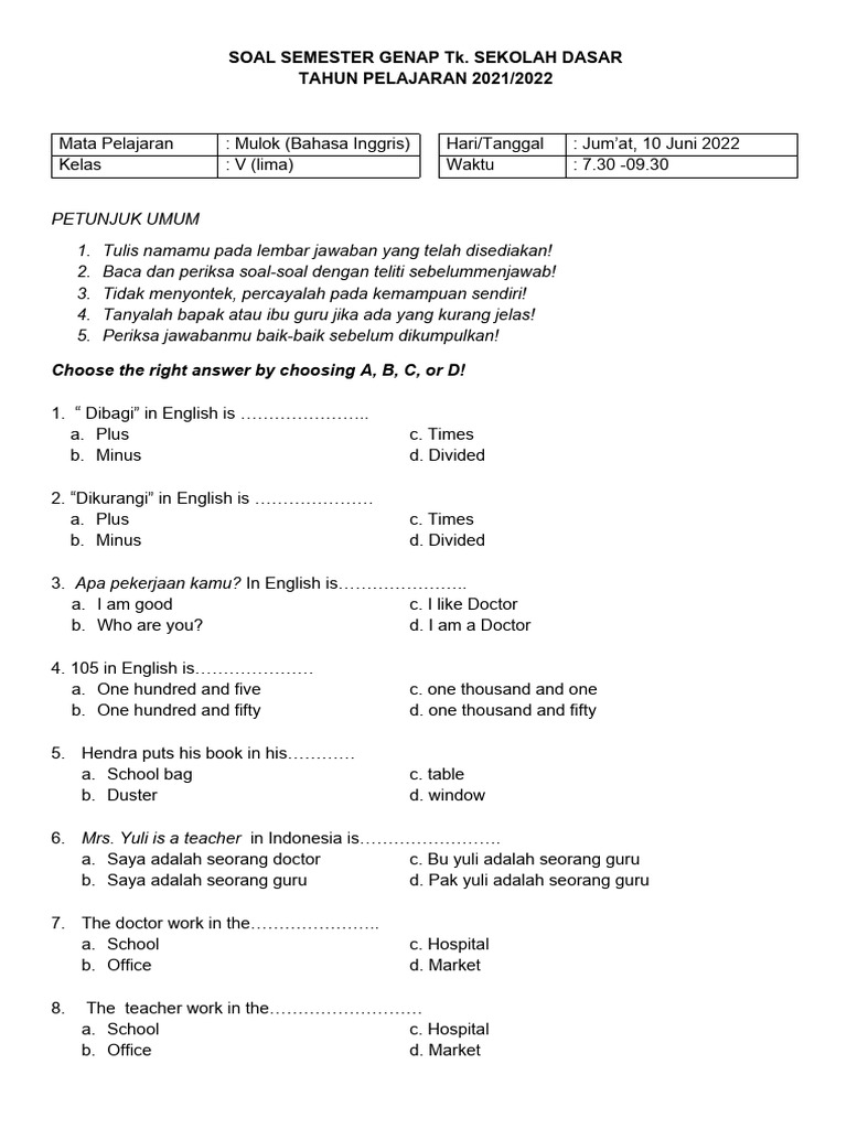 Soal Semester Genap Kelas 5 | PDF