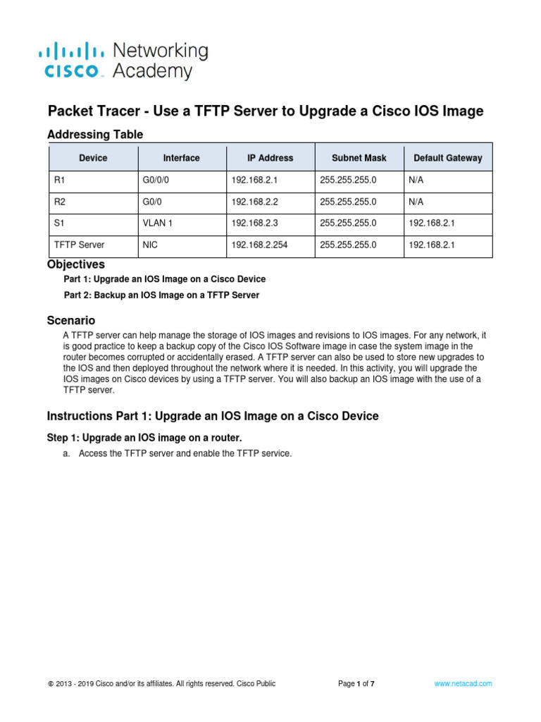 Packet Tracer Use A Tftp Server To Upgrade A Cisco Ios Image Pdf