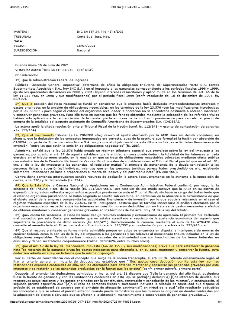 INC-SA - CSJN Interpretacion | PDF | Impuestos | Impuesto sobre la renta