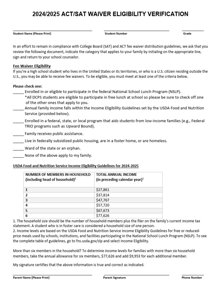 Fee Waiver Verification 2024-2025 | PDF | School Meal | Fee