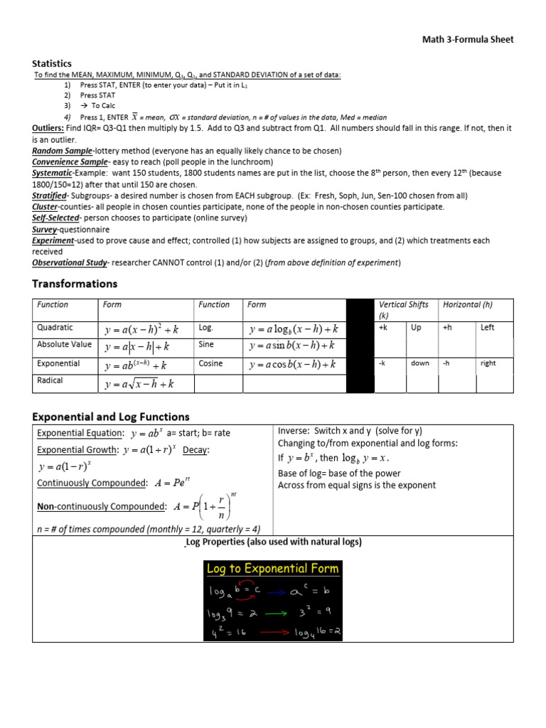 Math 3 EOC Formula Sheet | PDF | Triangle | Euclidean Geometry