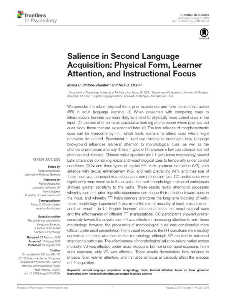 Salience in Second Language Acquisition | PDF | Classical Conditioning | Second Language Acquisition