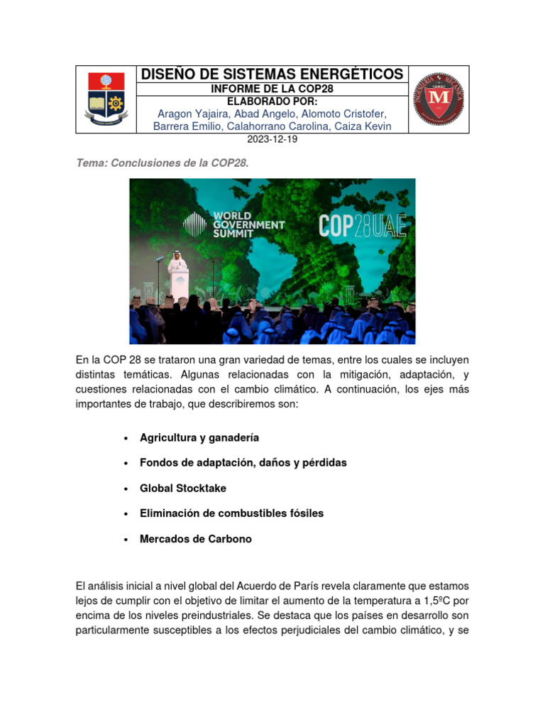 Informe COP8 GRUPO 1 | Descargar gratis PDF | Mitigación del cambio climático | Cambio climático