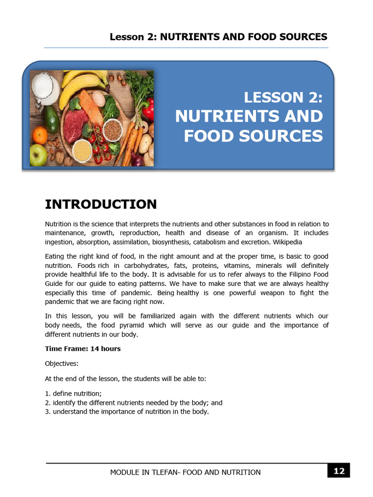 Lesson 2 Nutrients and Food Sources 1 | PDF | Fat | Nutrients