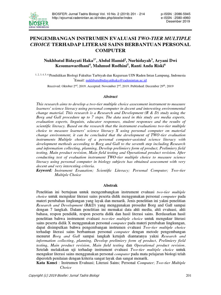 Pengembangan Instrumen Evaluasi Two-Tier Multiple Choice Terhadap ...