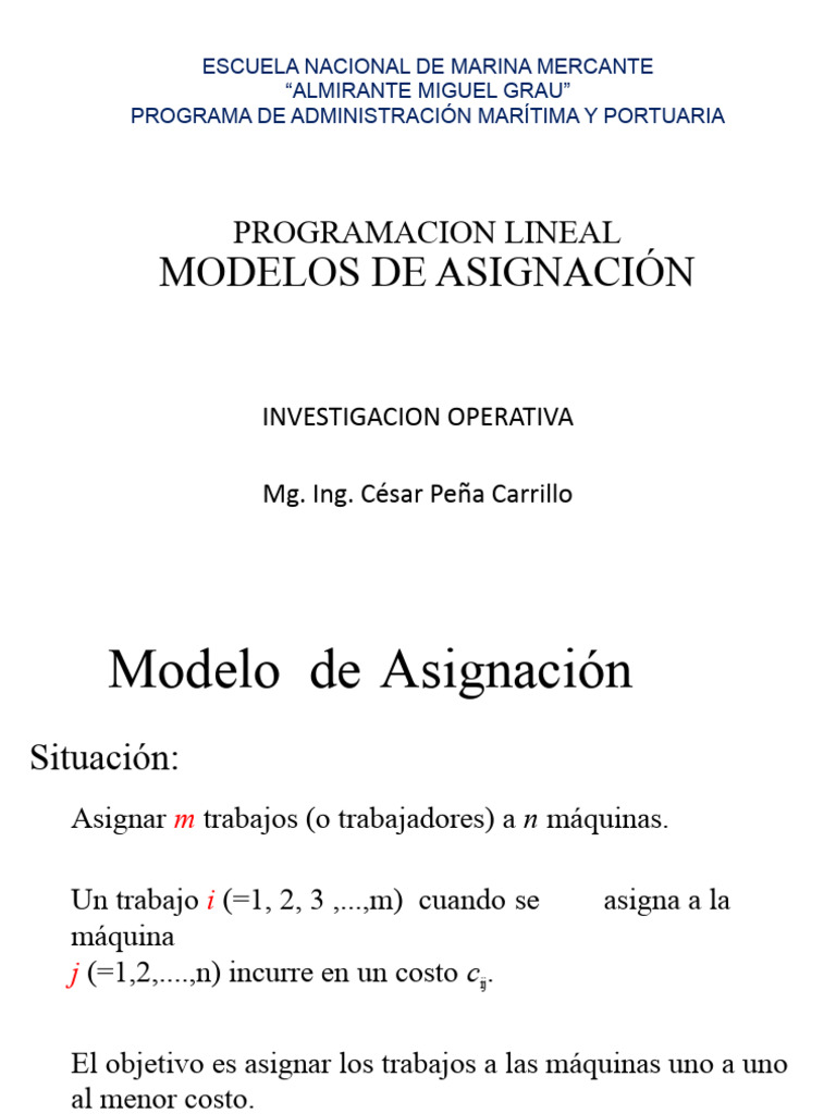 Sesion Clase 10 Io - Modelo de Asignación | PDF | Matriz (Matemáticas)