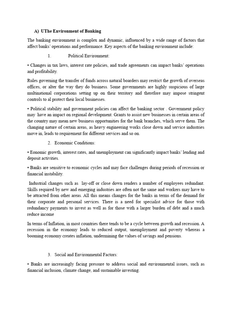 A Uthe Environment Of Banking PDF Banks Swot Analysis