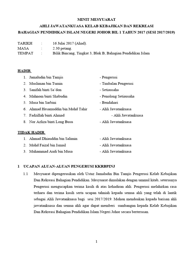 MINIT MESYUARAT AJK | PDF