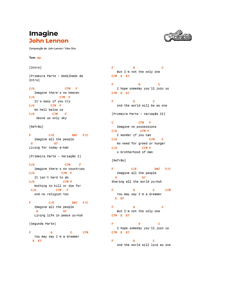 Cifra Club - John Lennon - Imagine | PDF | Yoko Ono | Apple Records