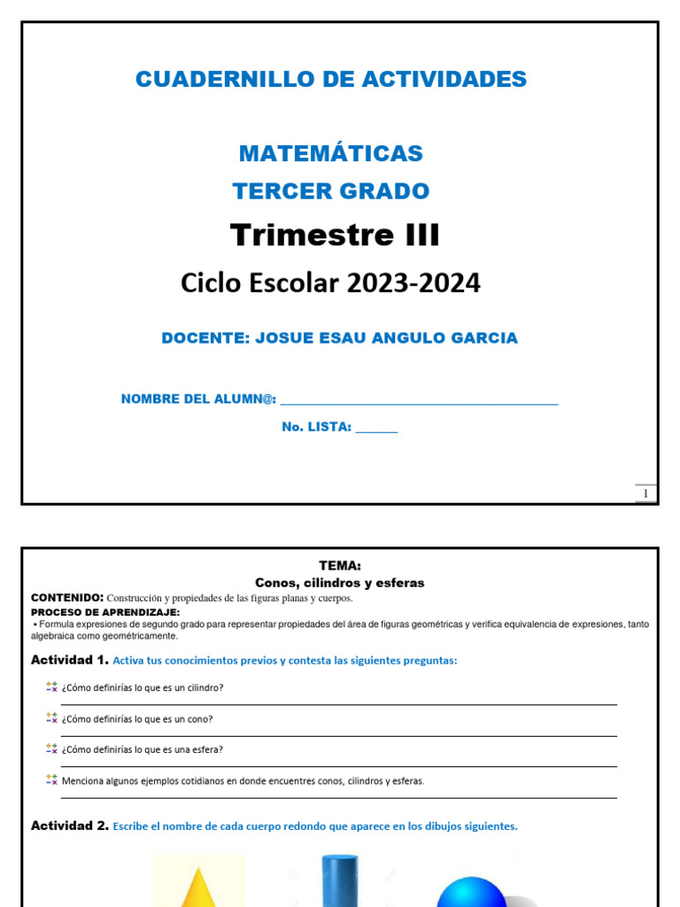 Cuadernillo. Trabajo Matematicas 3° Tercer Trimestre | PDF ...