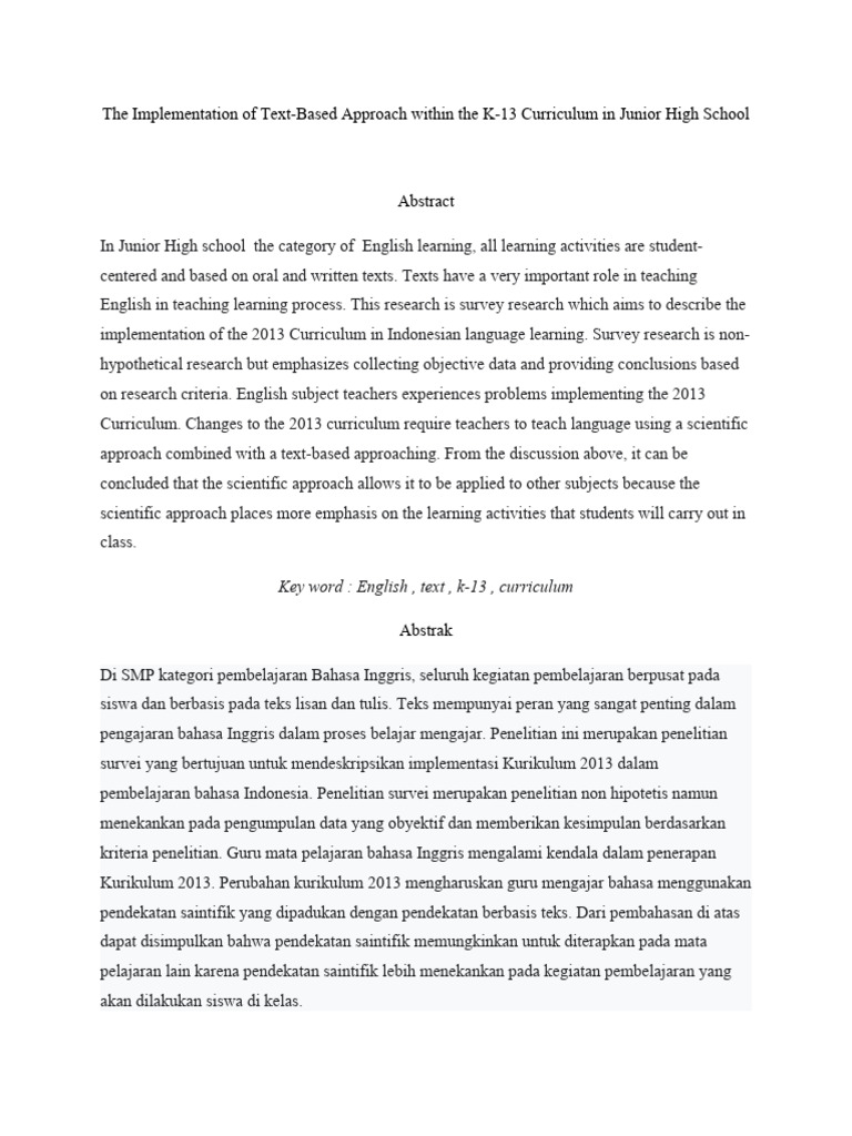 Text-Based Approach in K-13 English Curriculum | PDF | Curriculum ...