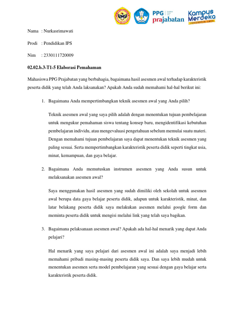 02.02.b.3-T1-5 Elaborasi Pemahaman - Nurkasrimawati | PDF