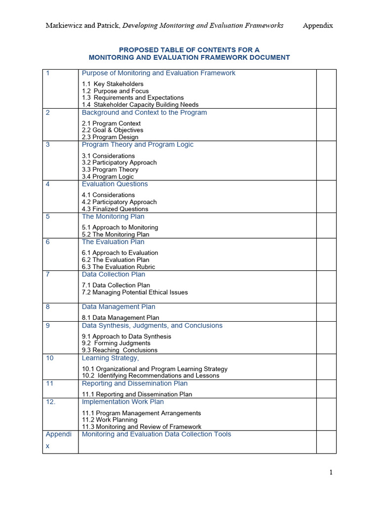 Full Appendix Monitoring And Evaluation Framework Plan 1 Pdf