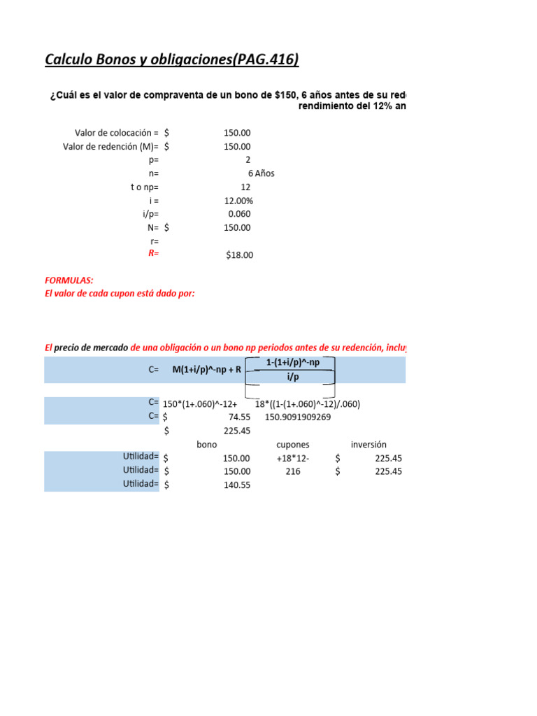 Cálculo de Bonos y Obligaciones Financieras | PDF | Cupón | Bonos ...
