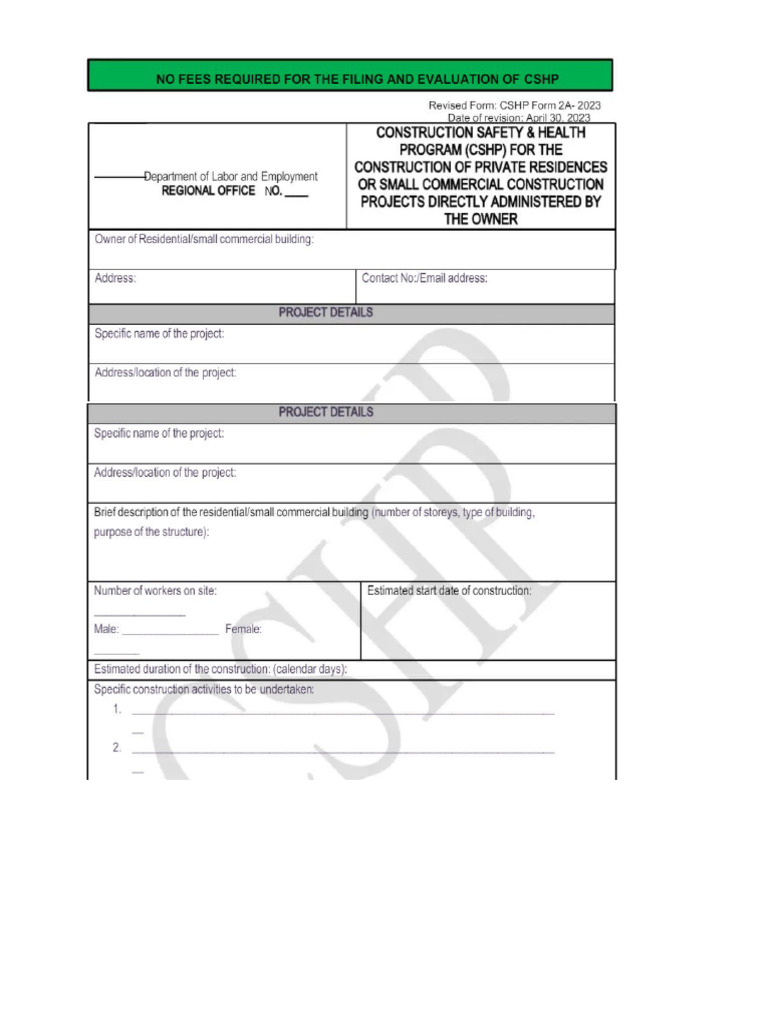 CSHP Form 2a 2023 | PDF