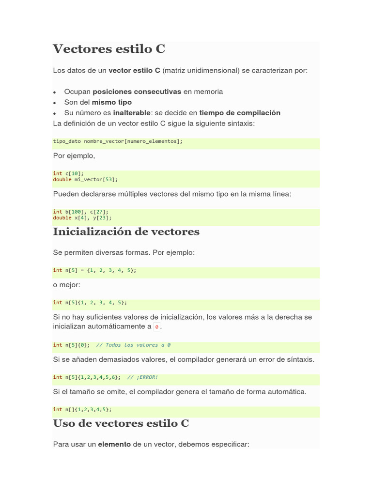 Vectores en C - Ejercicios | PDF | Algoritmos y Estructuras de Datos ...