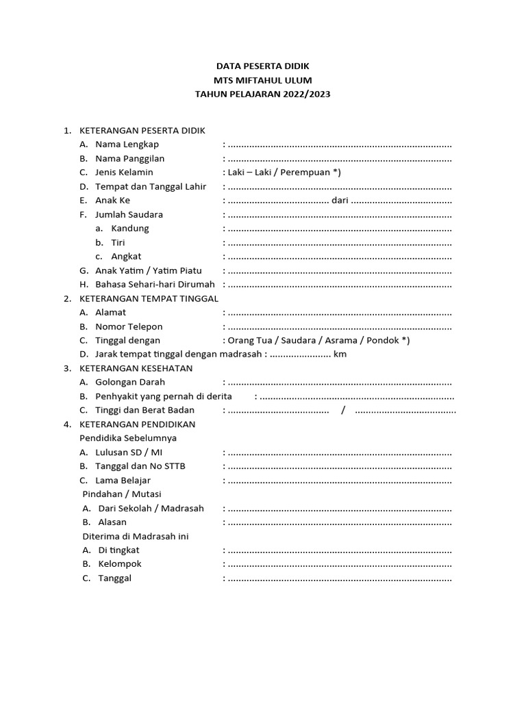 Biodata Utk Buku Induk | PDF