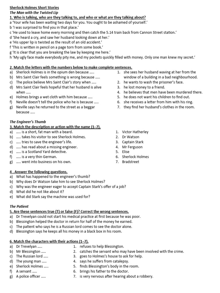 Sherlock Holmes Short Stories Analysis | PDF | Arthur Conan Doyle Characters