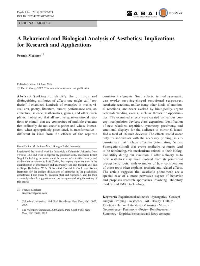 A Behavioral and Biological Analysis of Aesthetics - Mechner 2018 | PDF ...