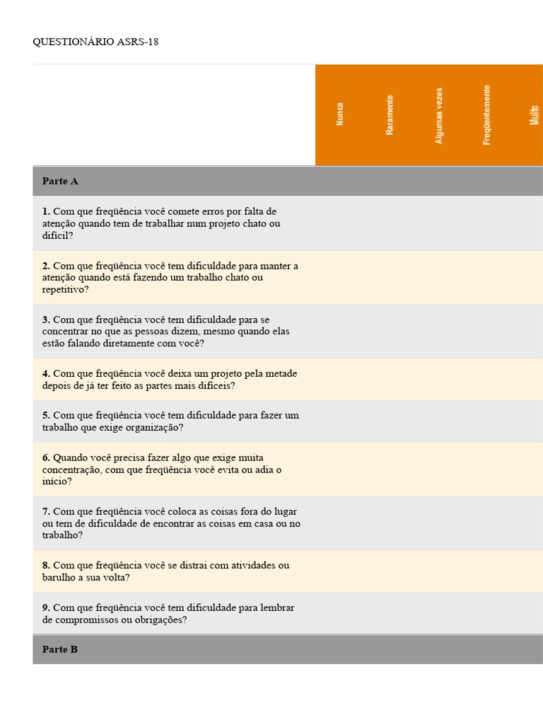 Questionário Asrs-18 | PDF