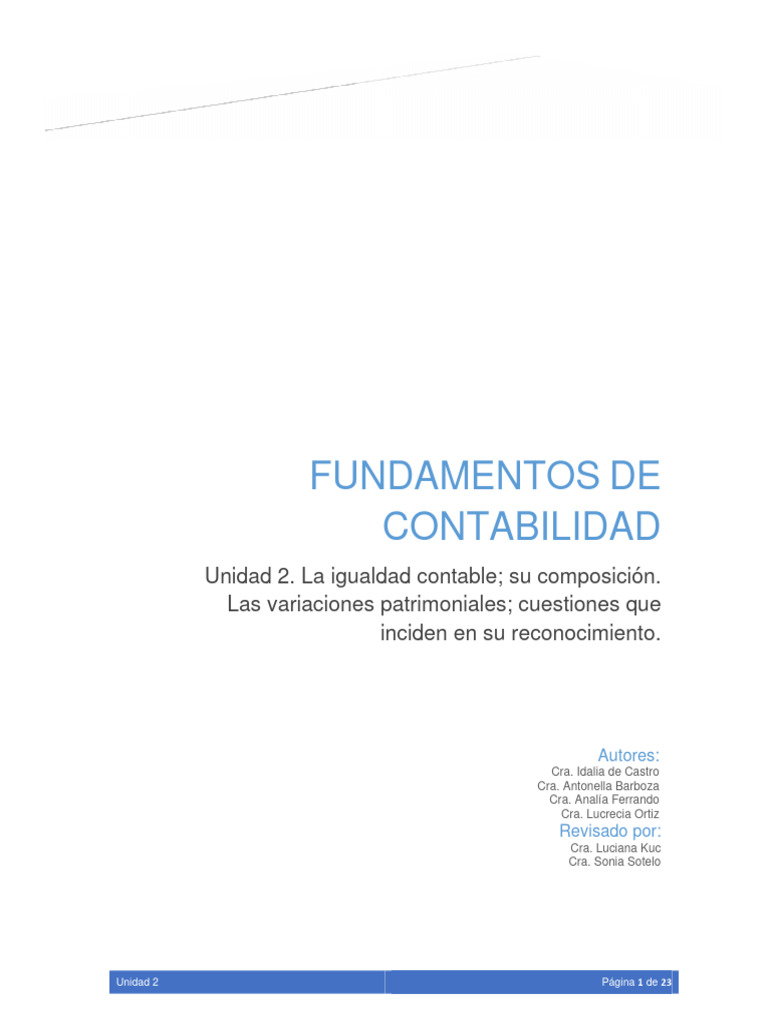 Nota de Cátedra - Unidad 2 - 2023 | PDF | Contabilidad | Valor neto