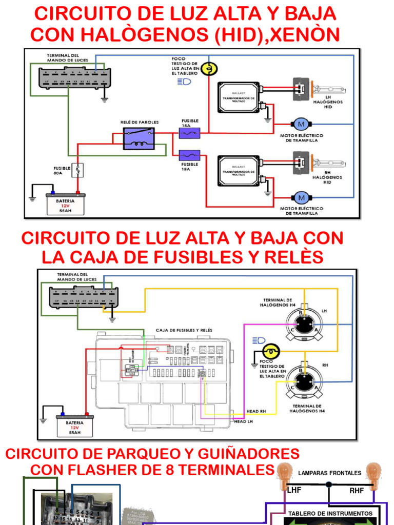 CIRCUITO DE LUZ ALTA Y BAJA CON HALÒGENOS Hid Parq | PDF | Componentes ...