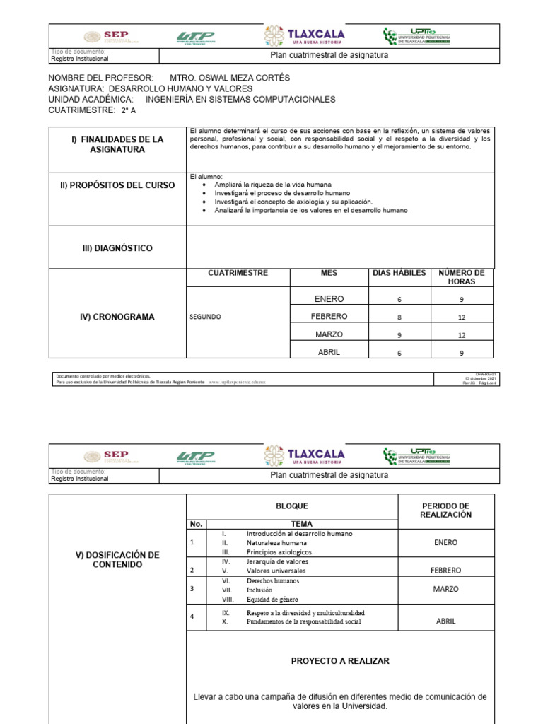 Formato Plan Cuatrimestral | PDF | Evaluación