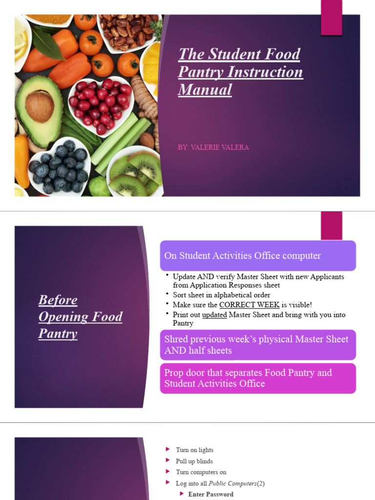 The Student Food Pantry Instruction Manual 2024 | PDF