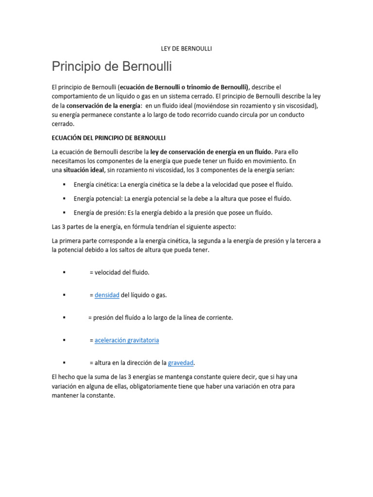 Ley de Bernoulli | PDF | Viscosidad | Arrastrar (Física)