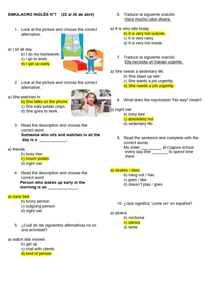 Simulacro Inglés - Acad 1 - I Bimestre | PDF | Brazil