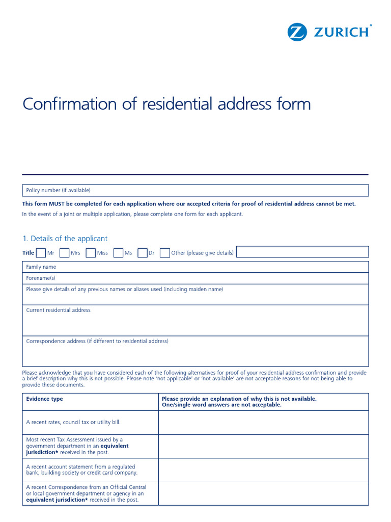 Confirmation of Residential Address Form | PDF | Identity Document ...