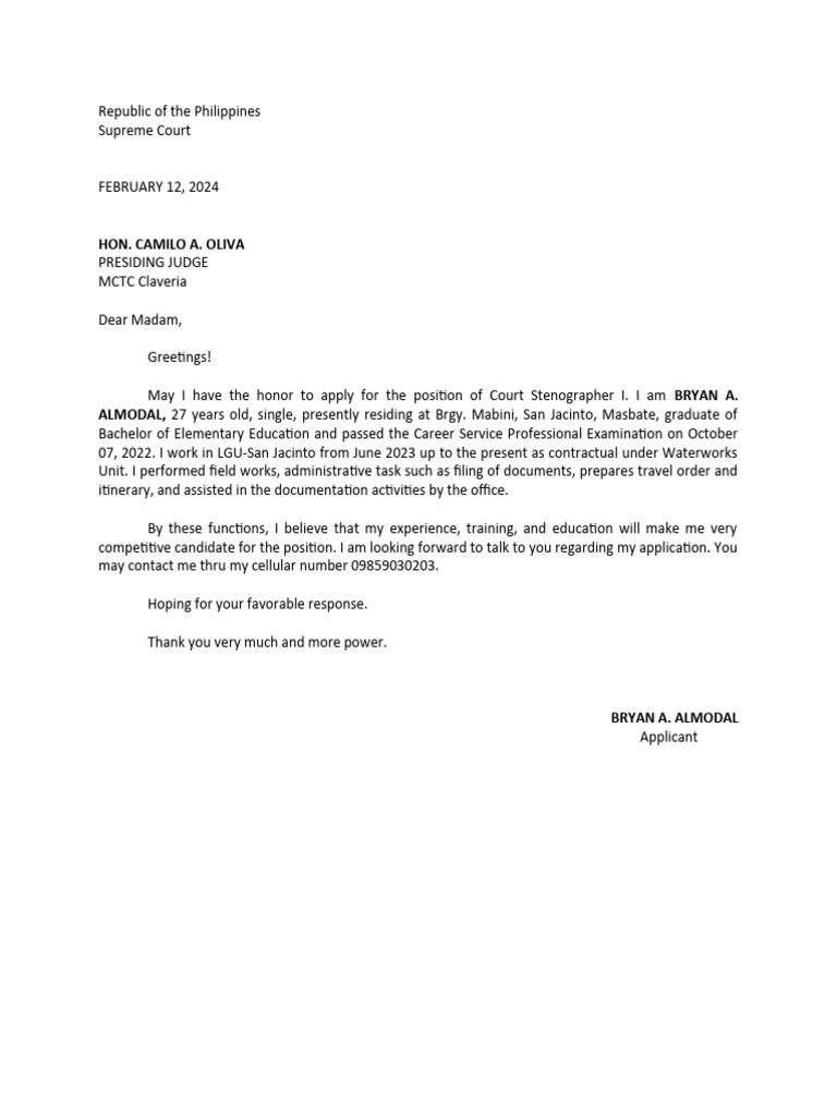 Bryan Application Letter | PDF